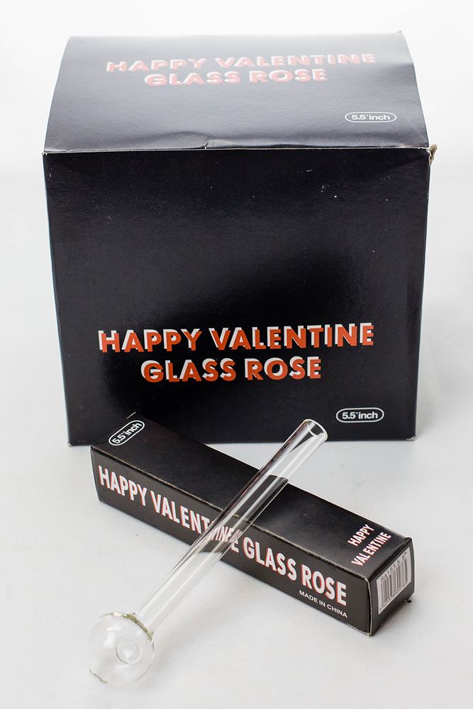 Happy valentine glass rose Oil burner pipe – Smoqueen